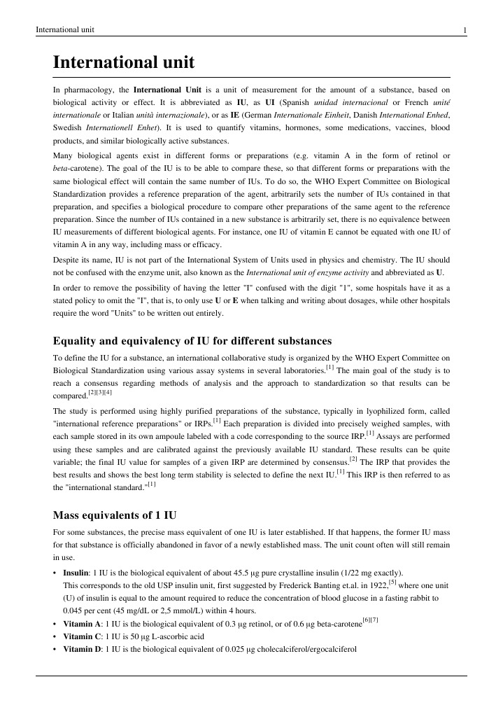 International Unit | PDF | Pharmacology | Units Of Measurement