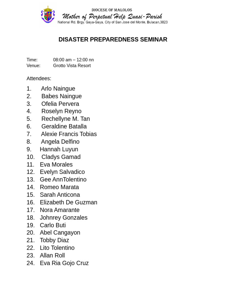 Disaster Preparedness Seminar | PDF