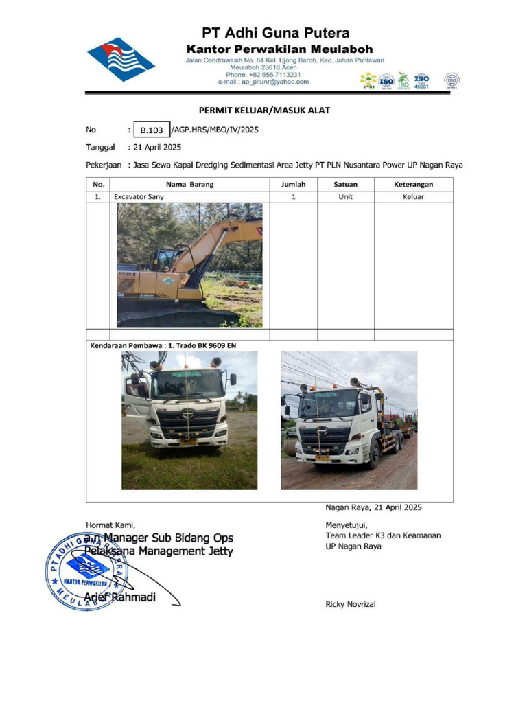 Permit Keluar Exca-1 HORAS | PDF