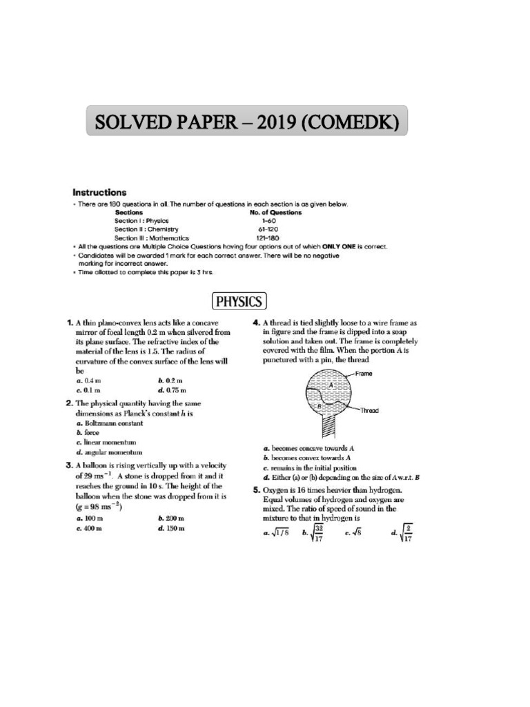 Comedk 2019 | PDF