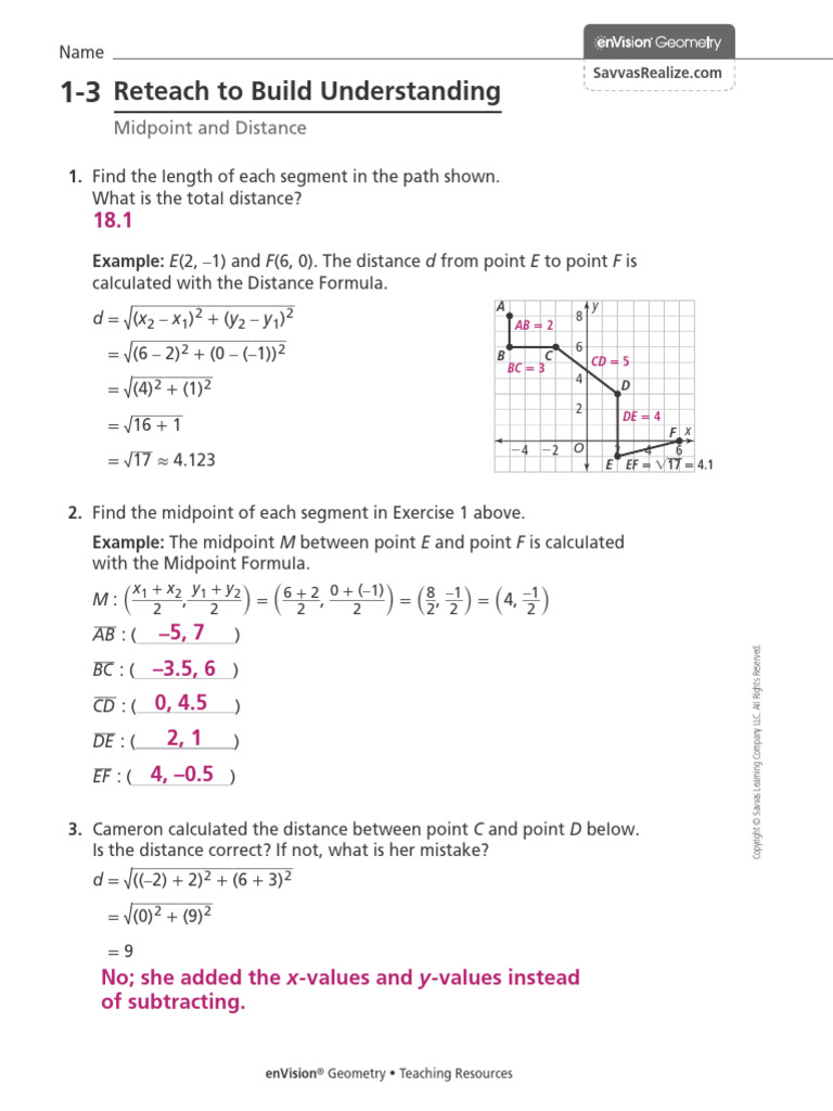 Answer Key - 1-3 - Reteach To Build Understanding | PDF | Geometry ...