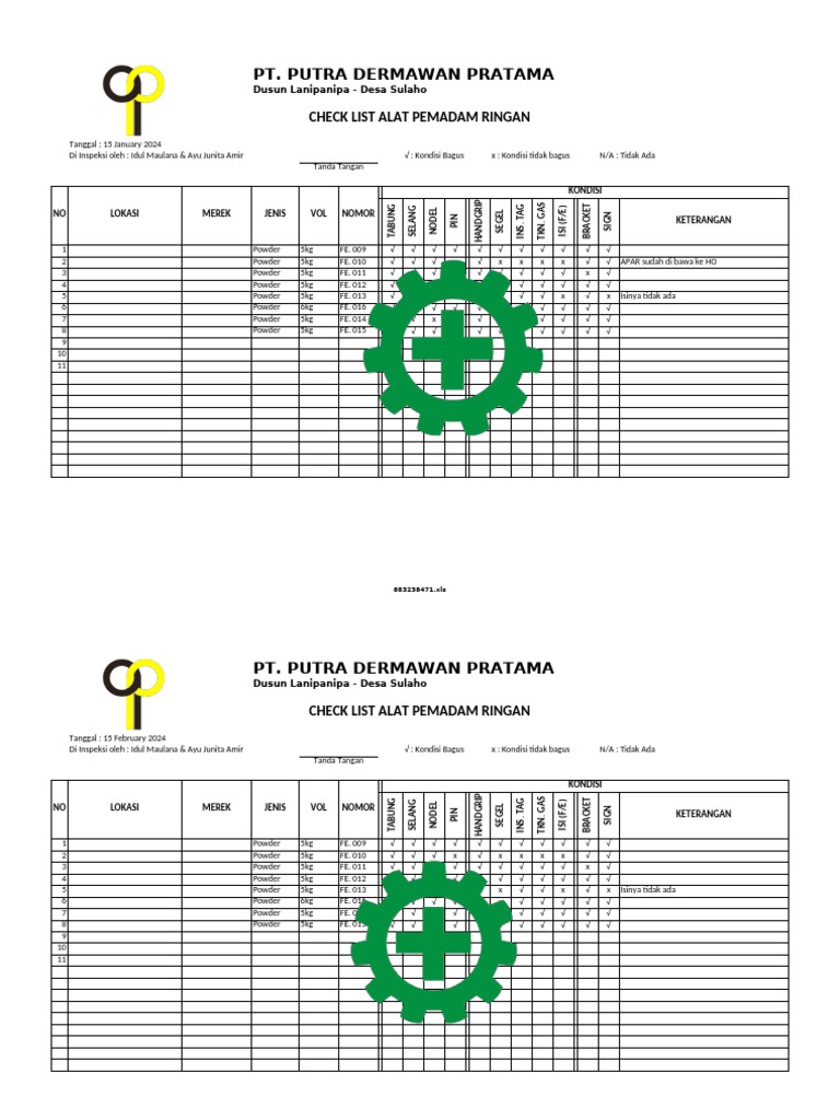Checklist Alat Pemadam Ringan 2024 | PDF