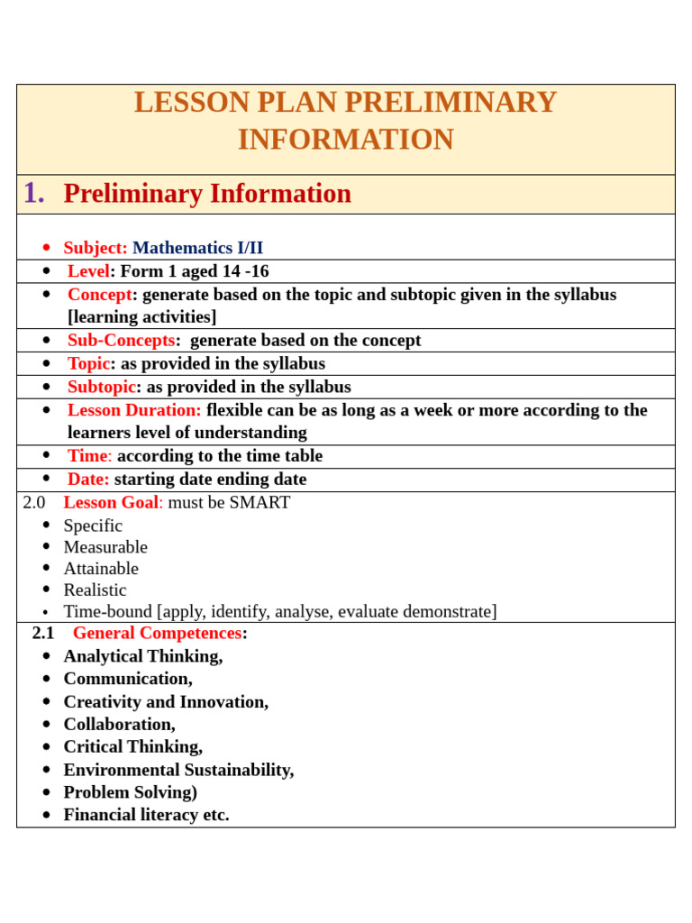 Lesson Plan Preliminary Info -d Tembo | PDF | Learning | Educational ...