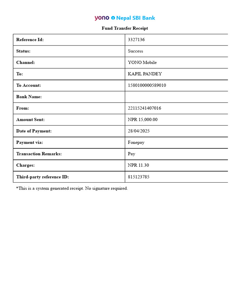 Sbi Yono Transaction Details | PDF