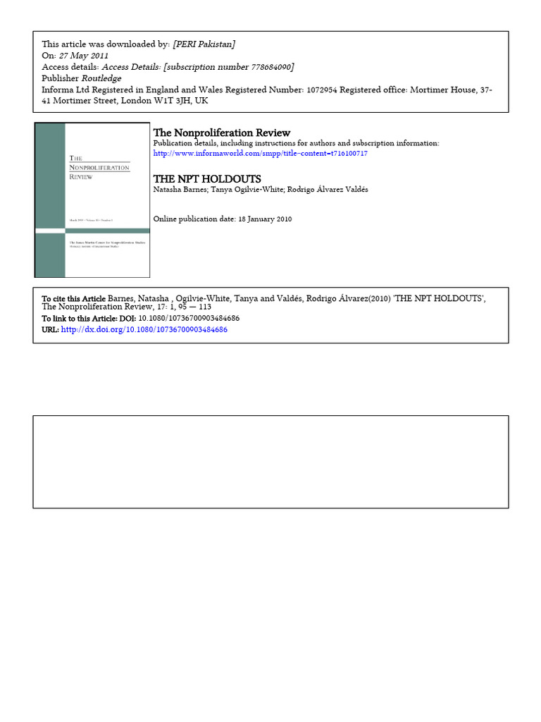 The NPT Holdouts | PDF | Treaty On The Non Proliferation Of Nuclear ...