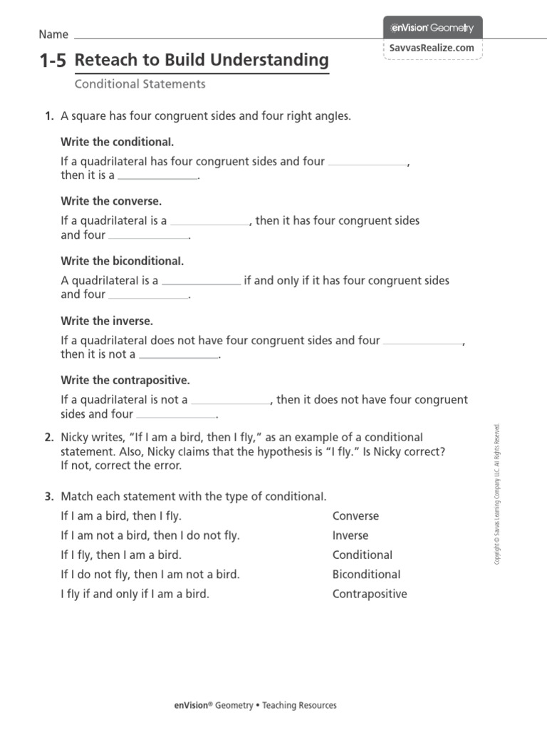 Reteach on Conditional Statements | PDF