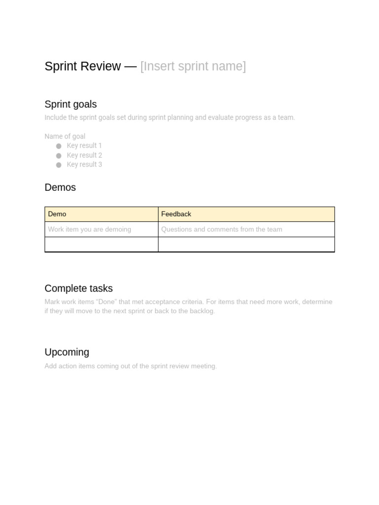 Sprint Review Template | PDF