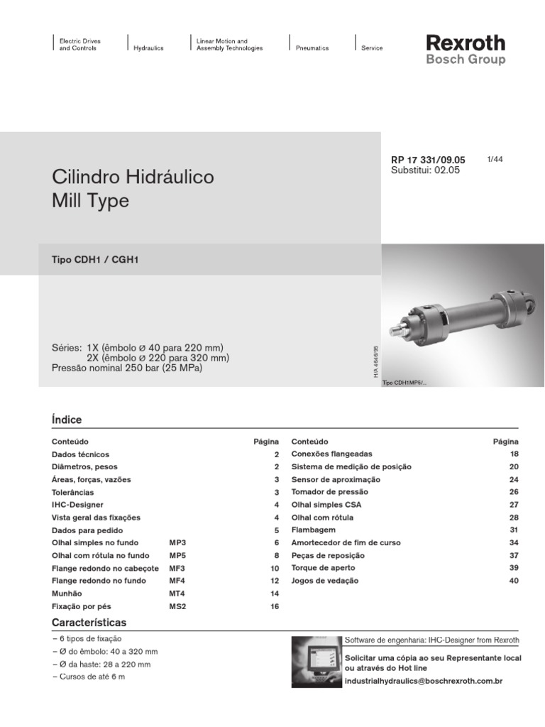 Catálogo Rexroth Cilindro Hidraulico | PDF | Pistão | Engenharia