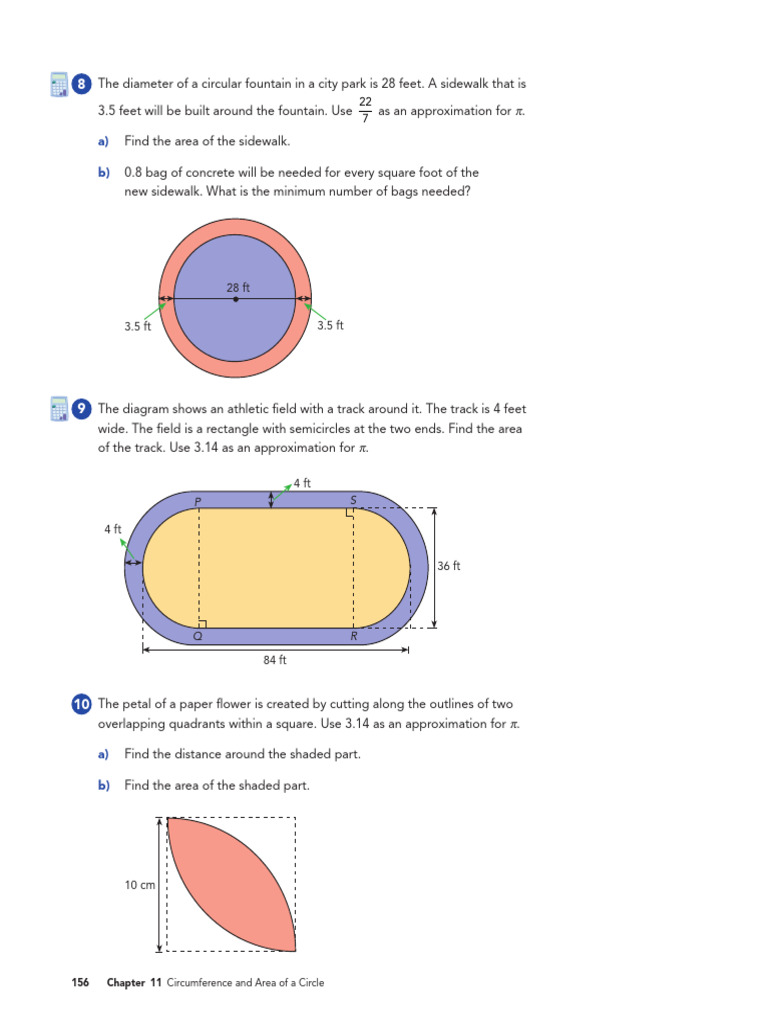28 FT 3.5 FT 3.5 FT: Circumference and Area of A Circle | PDF | Circle ...