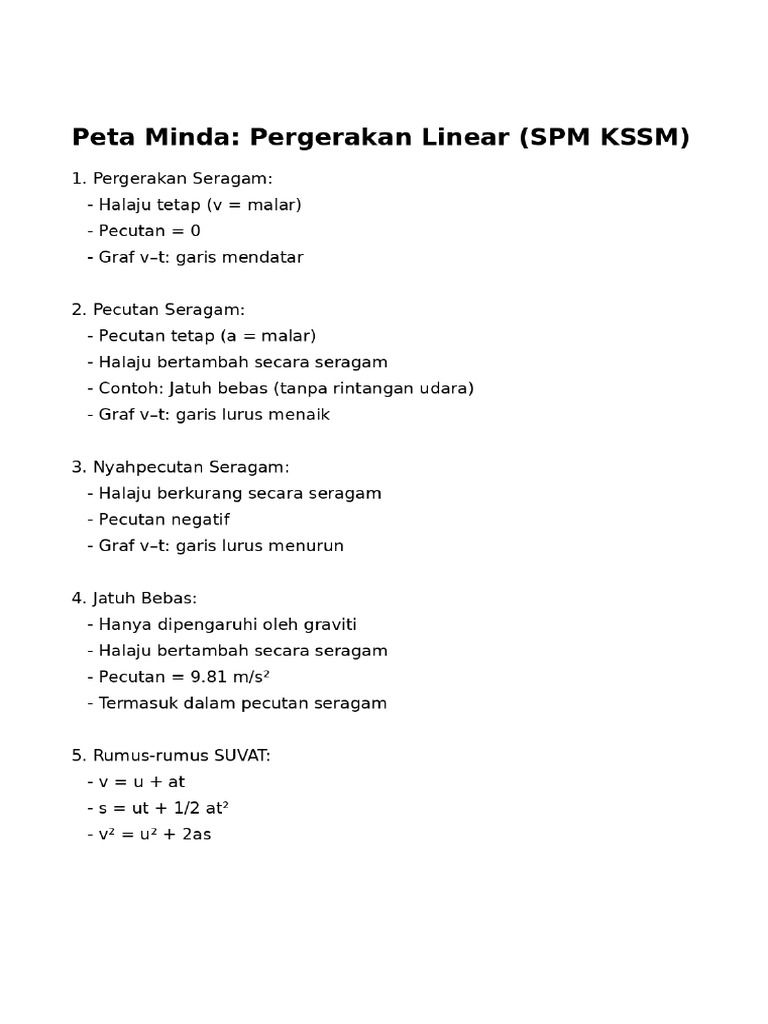 Peta Minda Pergerakan Linear SPM | PDF