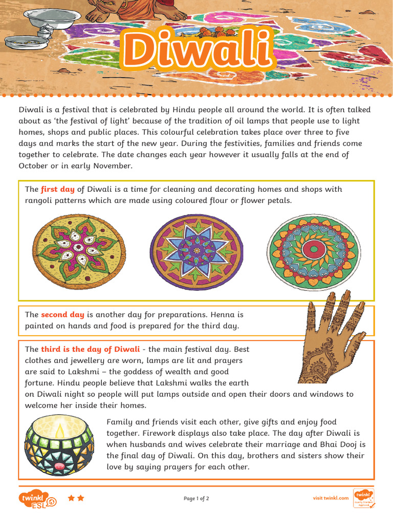 Diwali Reading Comprehension | PDF | English As A Second Or Foreign ...