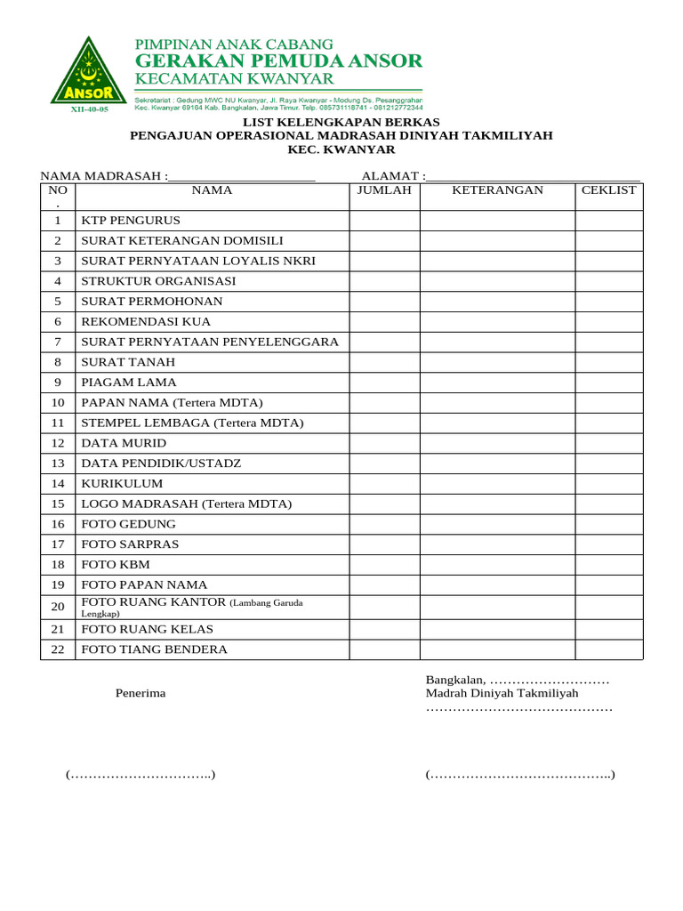 LIST KELENGKAPAN BERKAS Ijop Madin | PDF