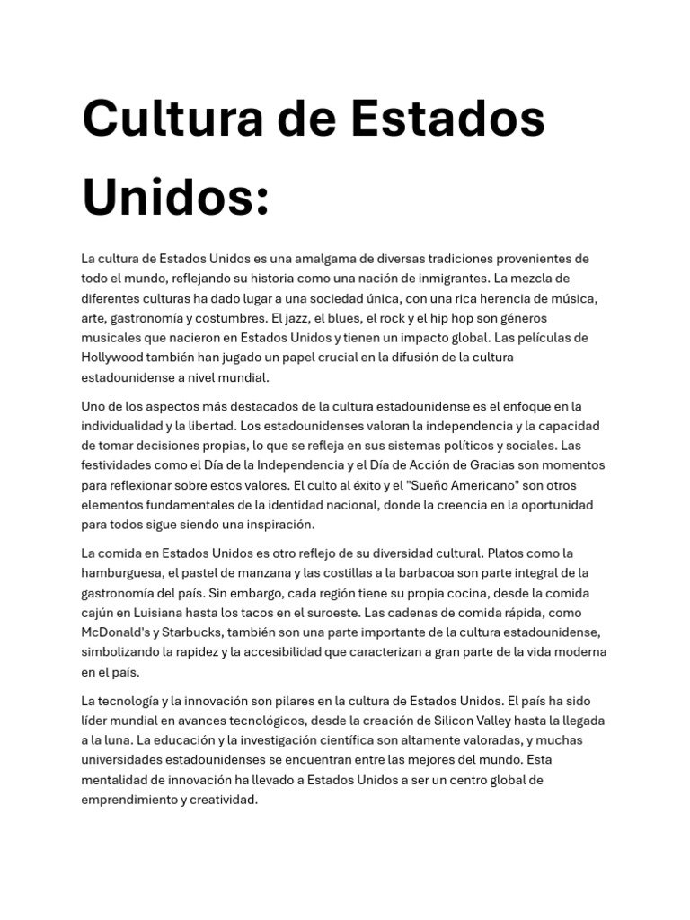 Cultura Diversa de Estados Unidos | PDF | Los Estados Unidos | Cultura ...
