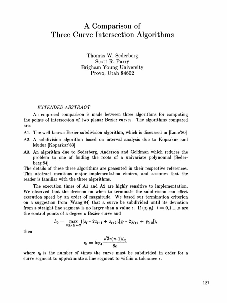 A Comparison Of Three Curve Intersection Algorithms Pdf Curve