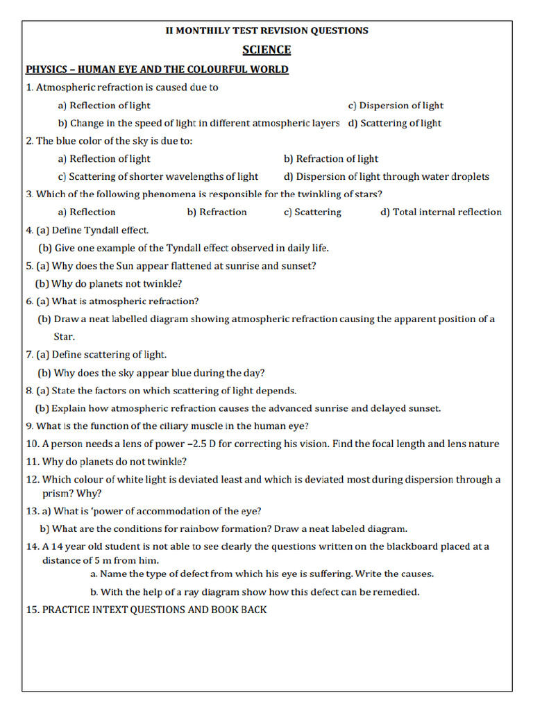 Ii Monthly Revision Question Science Pdf