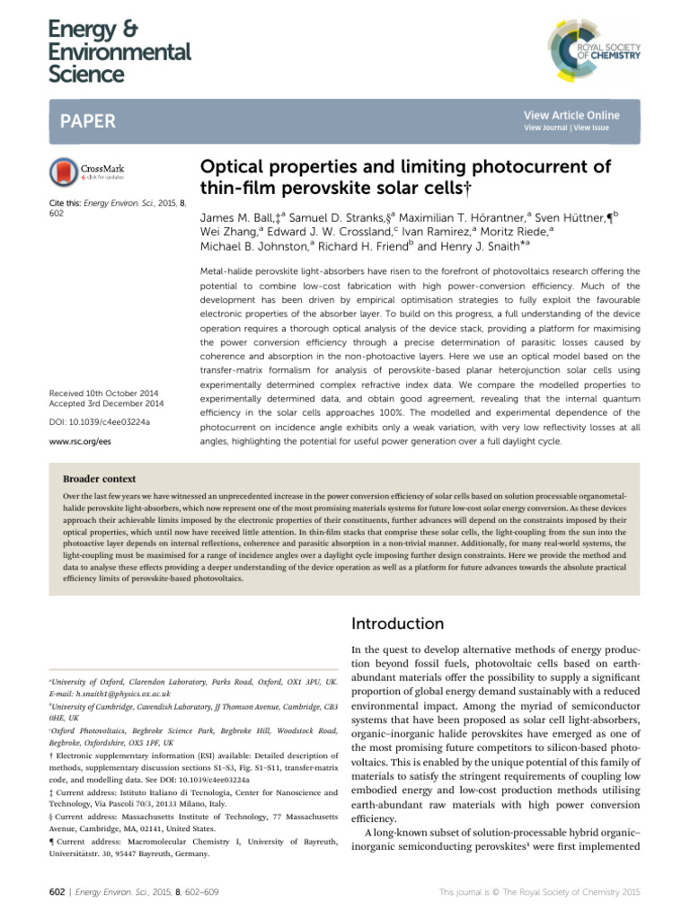 Optical Properties and Limiting Photocurrent of Thin Film Perovskite ...