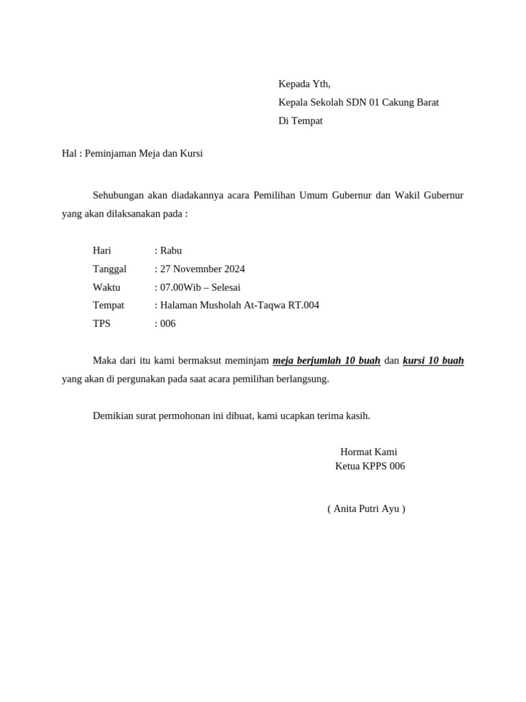 Surat Pinjam Bangku | PDF