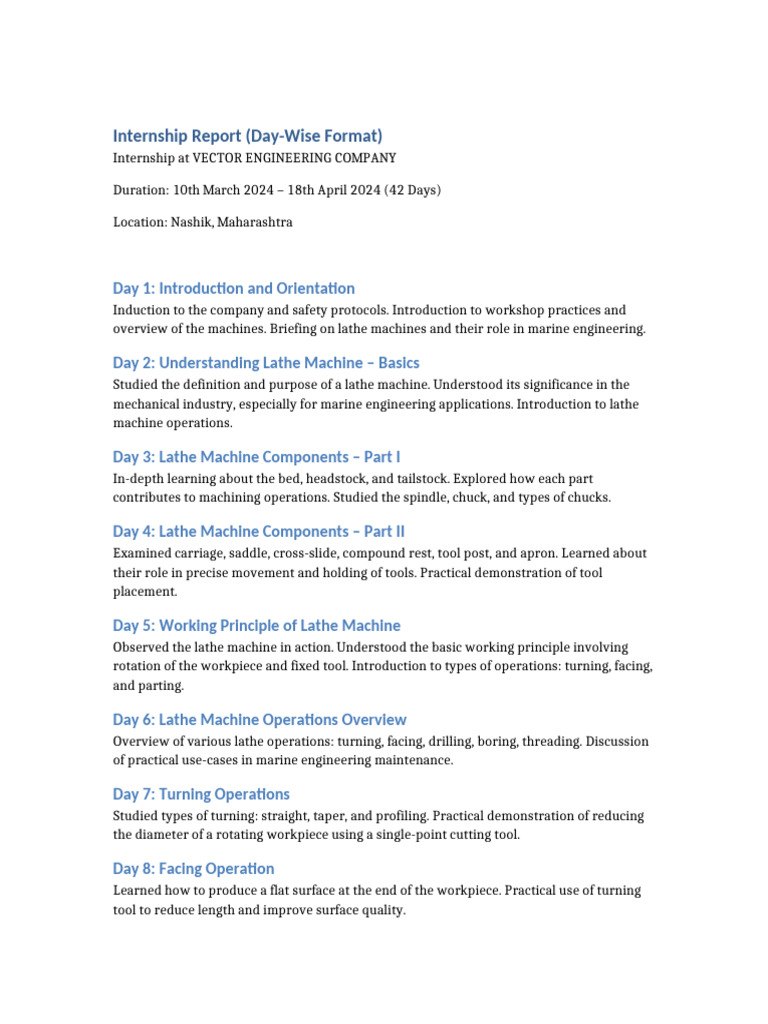 Internship Report Vector Engineering | PDF | Tools | Machining