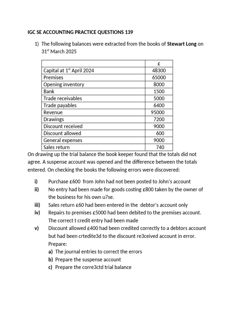 Igcse Accounting (Practice Questions 139 | PDF | Book Value | Debits ...