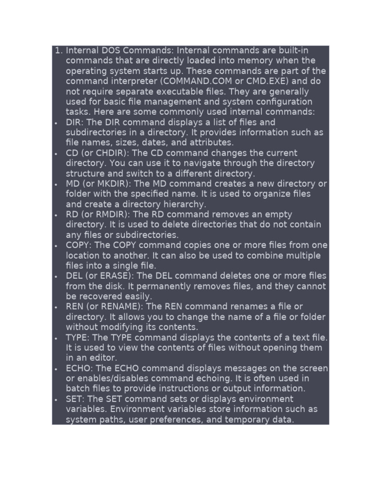 Internal and extrernal dos commands | PDF | Computer File | Directory (Computing)