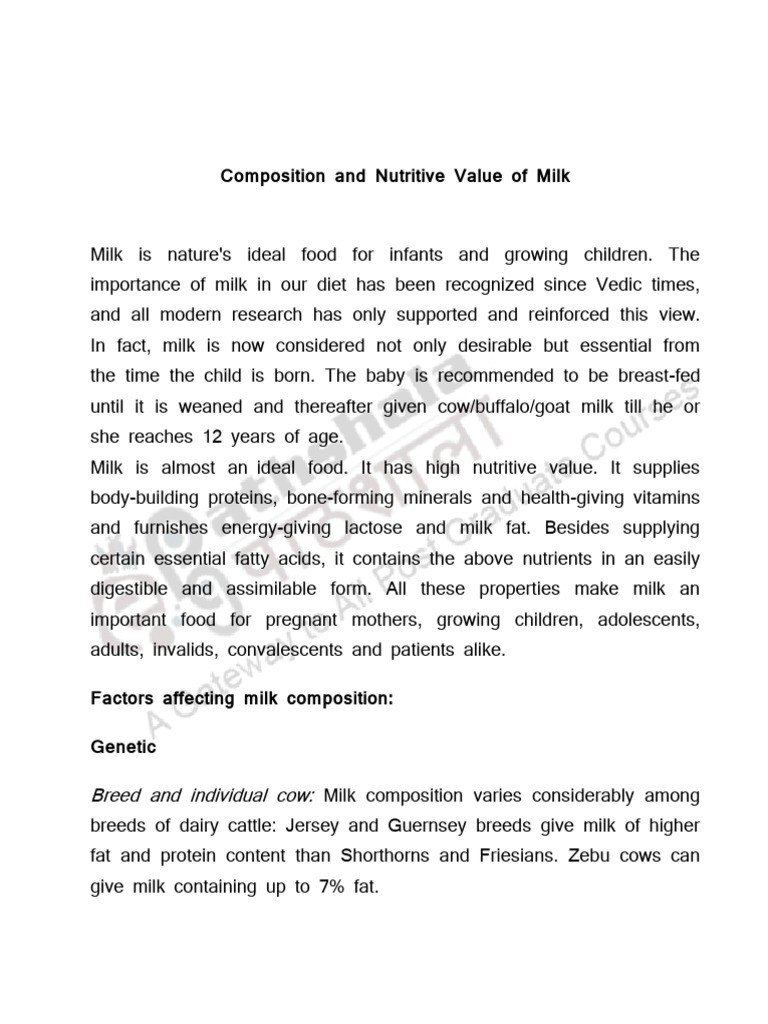 Nutritional Value of Milk Explained | PDF | Milk | Fat