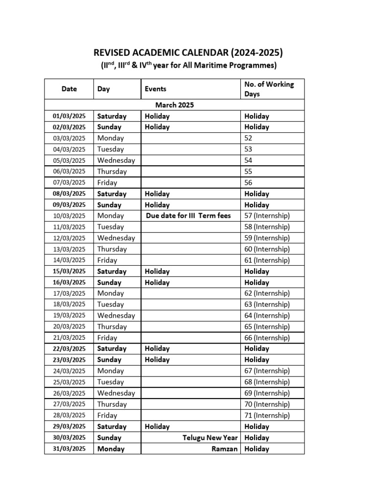Academic Calendar 2024 25 Revised Maritime 2 3 4 | PDF | Academic Term