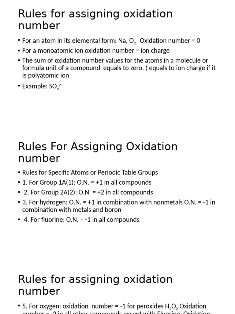 Oxidation Number Assignment Rules | PDF