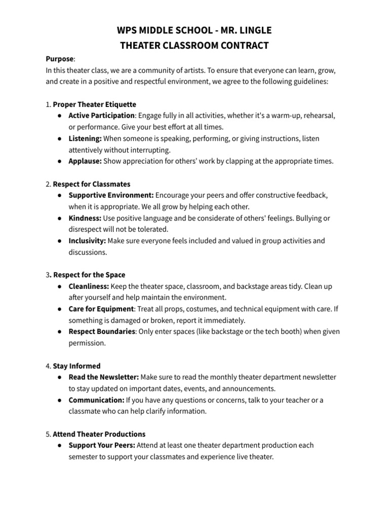 WPS MS Theatre Classroom Contract 24-25 | PDF | Theatre | Behavior ...