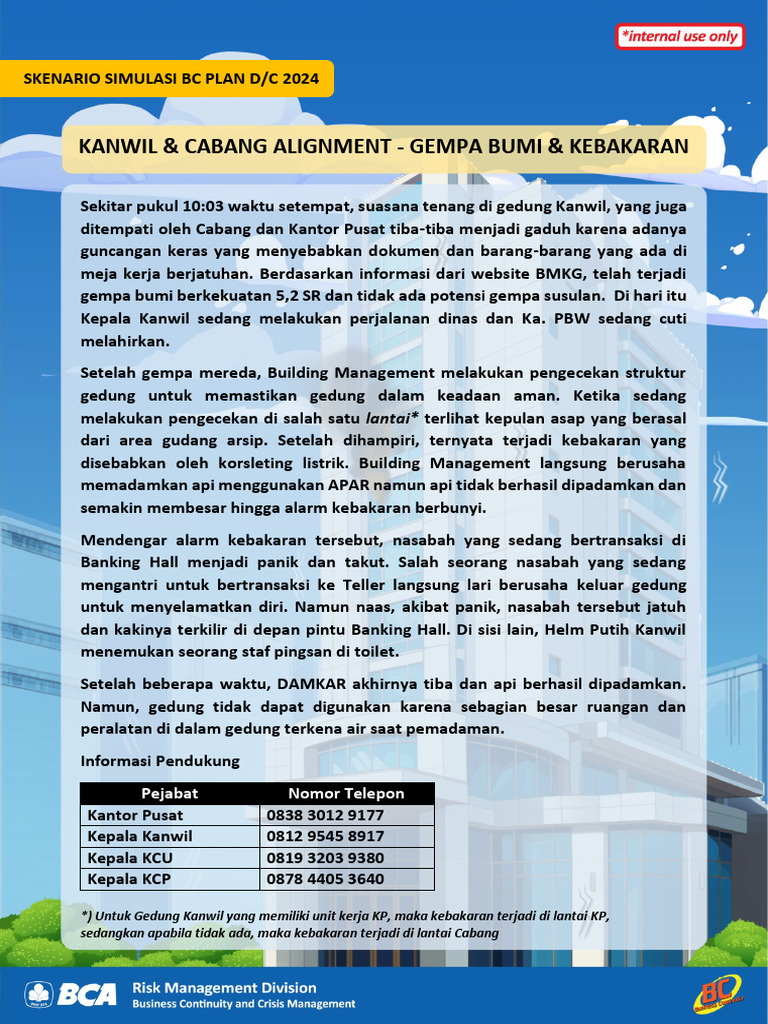 Skenario Simulasi BC Plan C - Kanwil - Gempa Bumi & Kebakaran | PDF