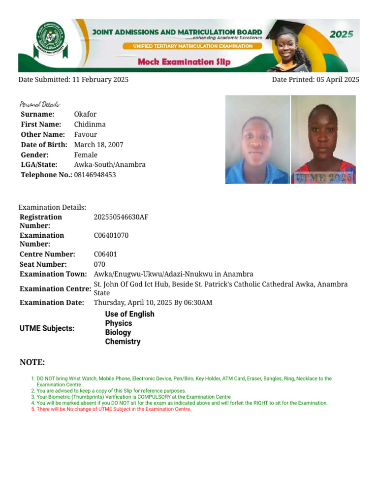 Slipsprinting - Jamb.gov - NG ShowReport | PDF