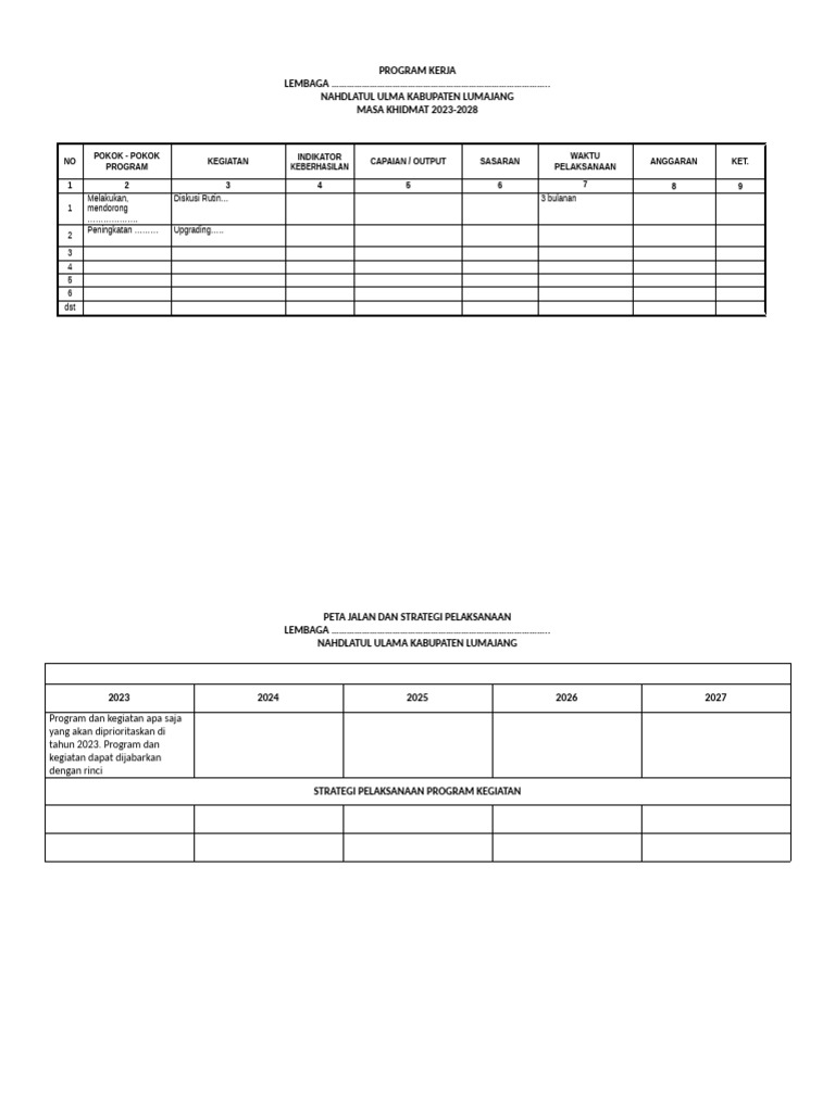 Form Program Kerja Dan Peta Jalan | PDF