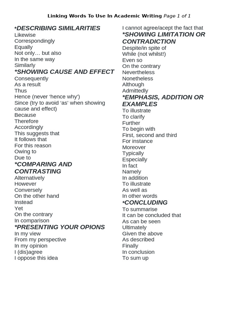 Essential Linking Words for Academics | PDF