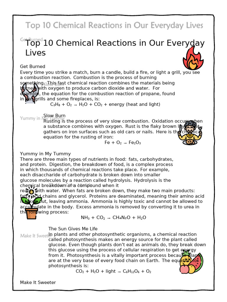 EverydayChemicalReactionsReadingArticleandWorksheet-Students Task | PDF ...