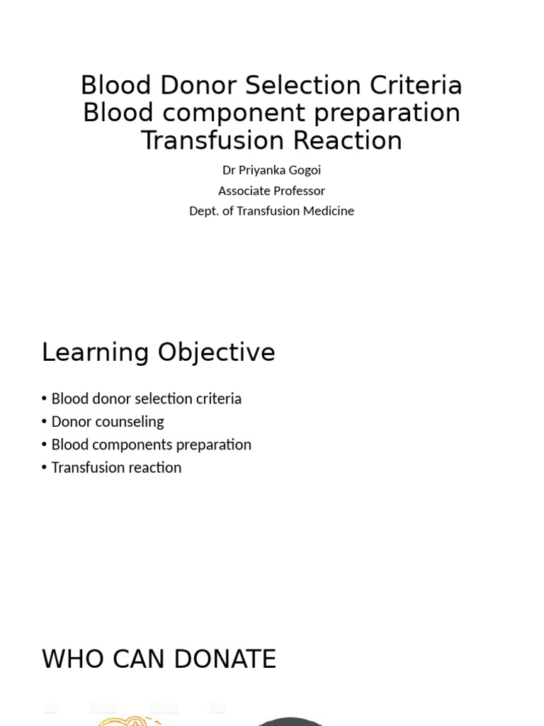 Mbbs Lecture Blood Donor Selection Criteria MBBS 5th Sem | PDF | Blood Transfusion | Blood Donation