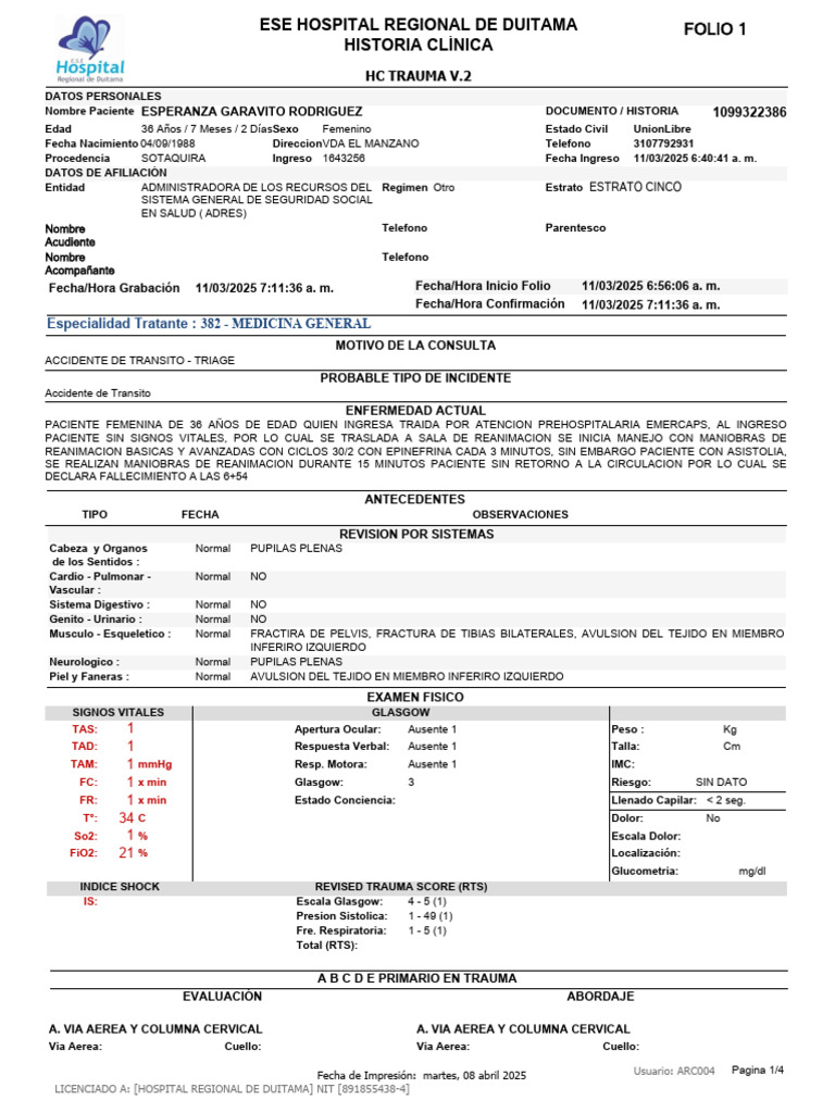 Esperanza Garavito Rodriguez | PDF | Reanimación cardiopulmonar | Enfermedades y trastornos humanos