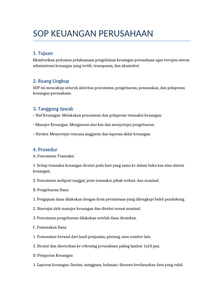SOP Keuangan Perusahaan | PDF