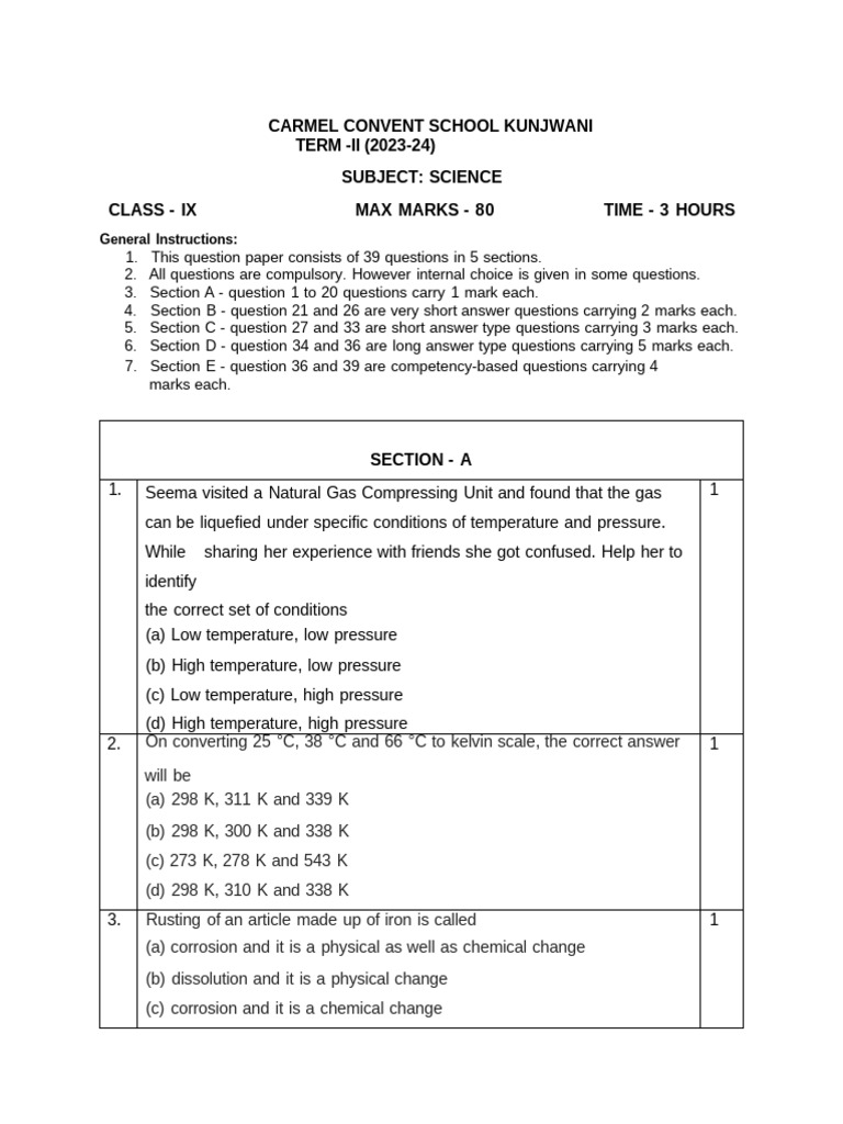 Class Ix Science Sample Paper KV Chandrapur | PDF | Mixture | Suspension (Chemistry)