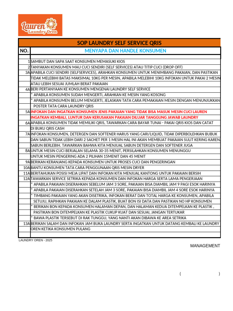 SOP Laundry Oren | PDF