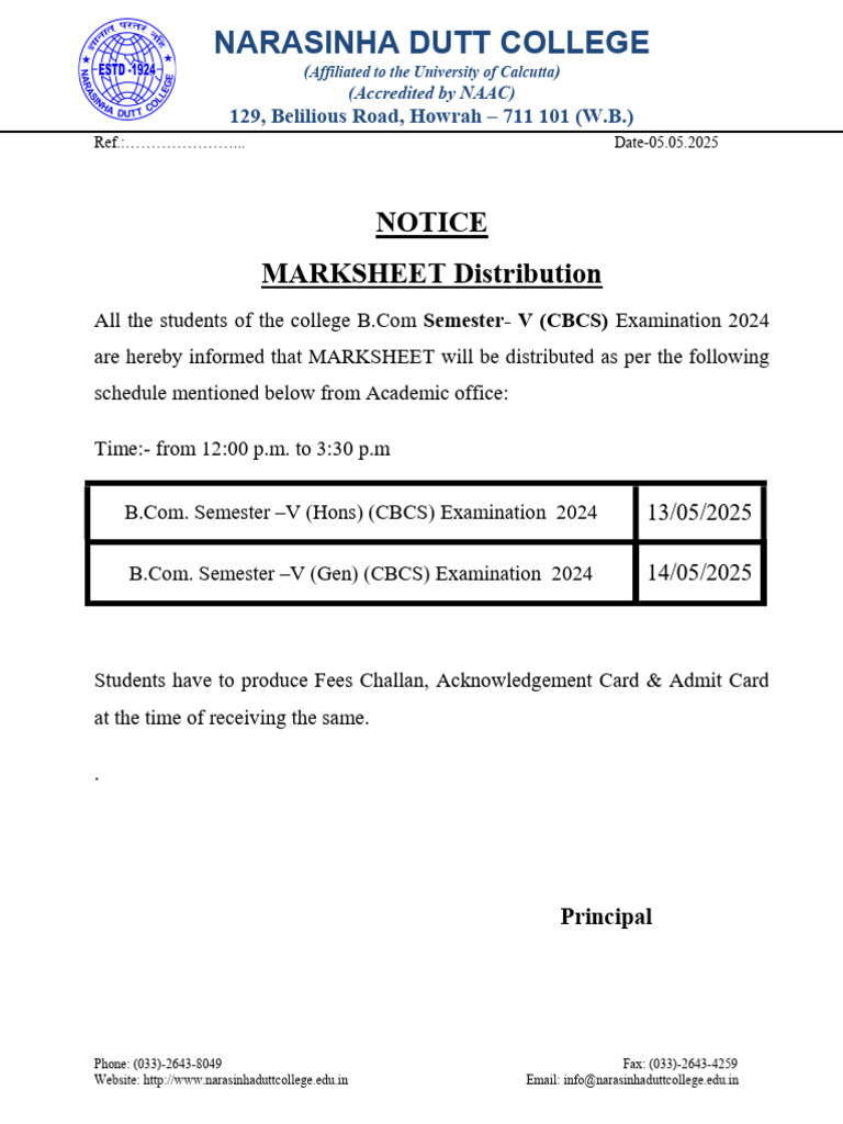 Semester V Marksheet Distribution 2024 | PDF