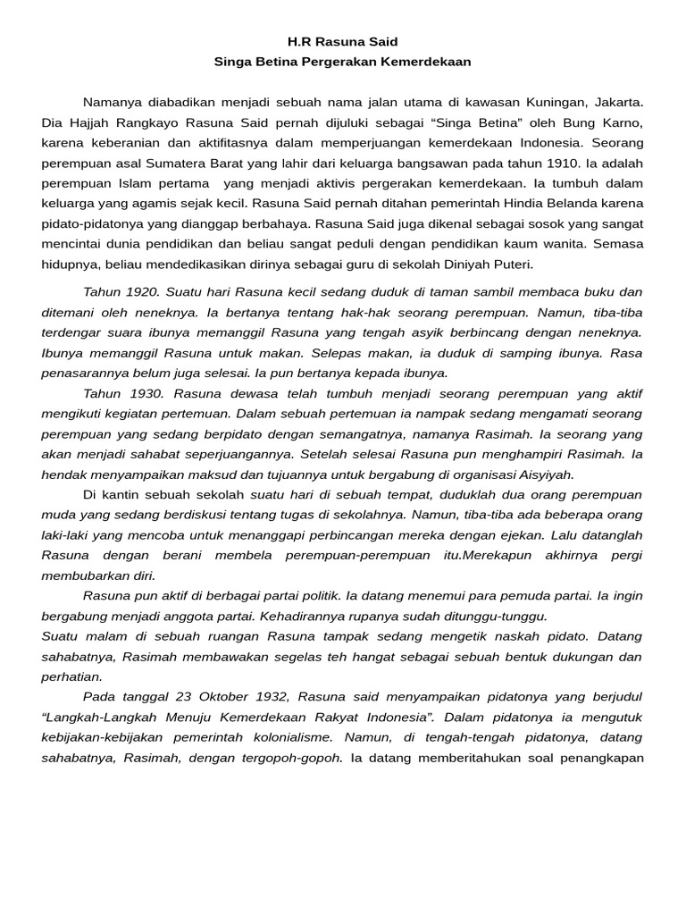 Sinopsis Kisah H.R Rasuna Said | PDF