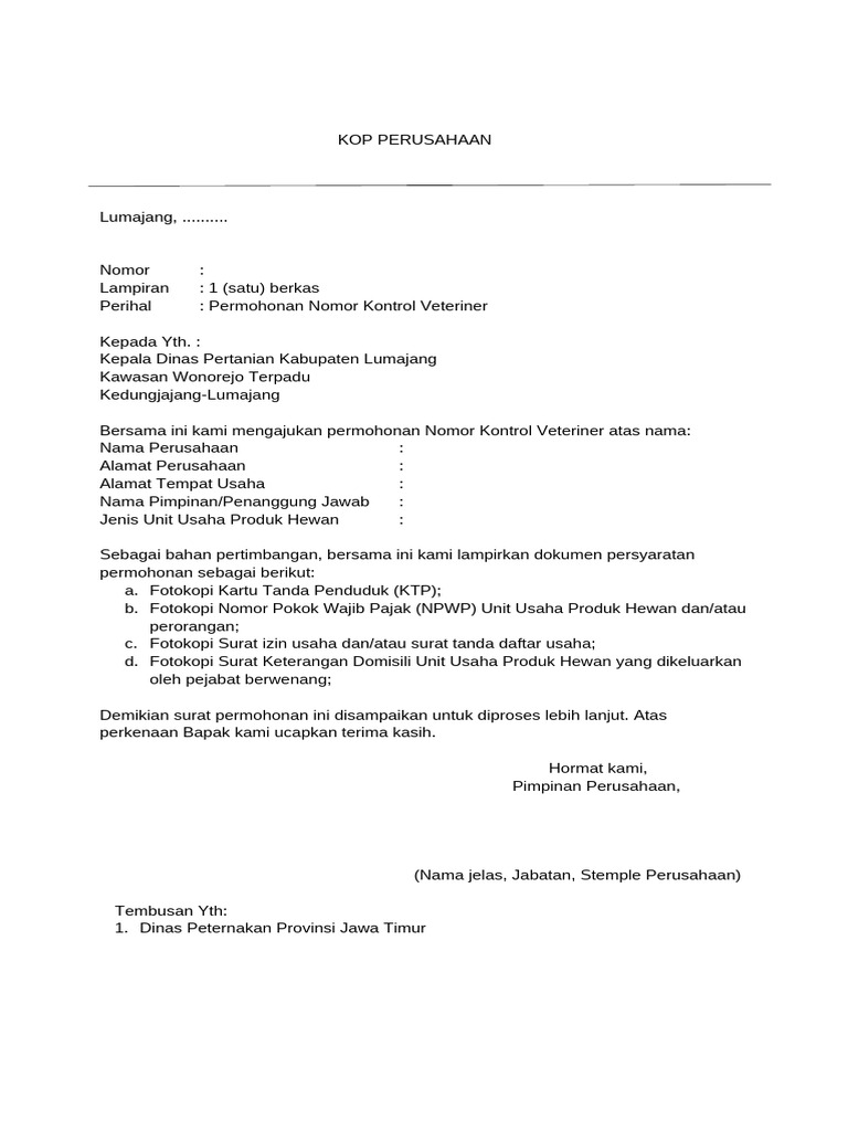 Permohonan Nomor Kontrol Veteriner | PDF