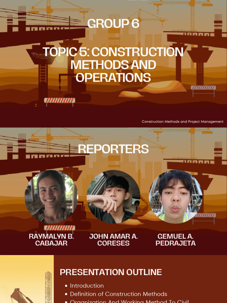 Topic 5 - Construction Methods and Operations Group6 | PDF | Concrete | Road Surface