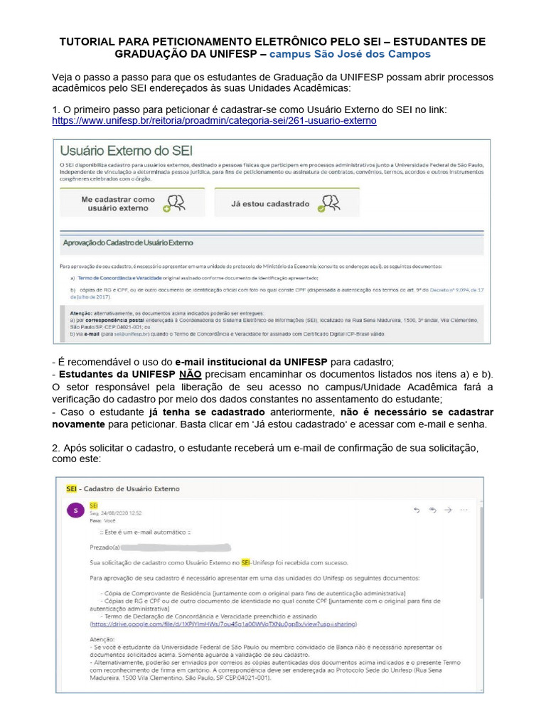 Tutorial Peticionamento SEI Unifesp SJC 07-10-2024 | PDF | Informática