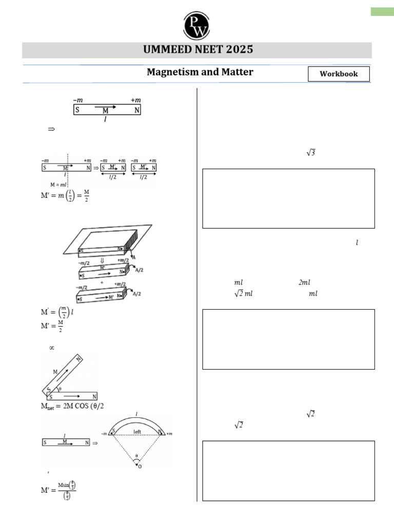 Workbook + Practice Sheet Magnetism and Matter Physics Ummeed NEET ...