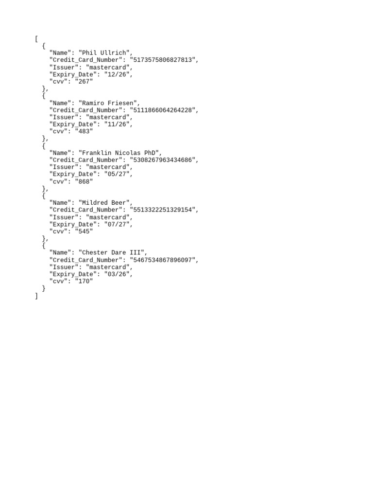 Akto CreditCardGenerator - Json | PDF