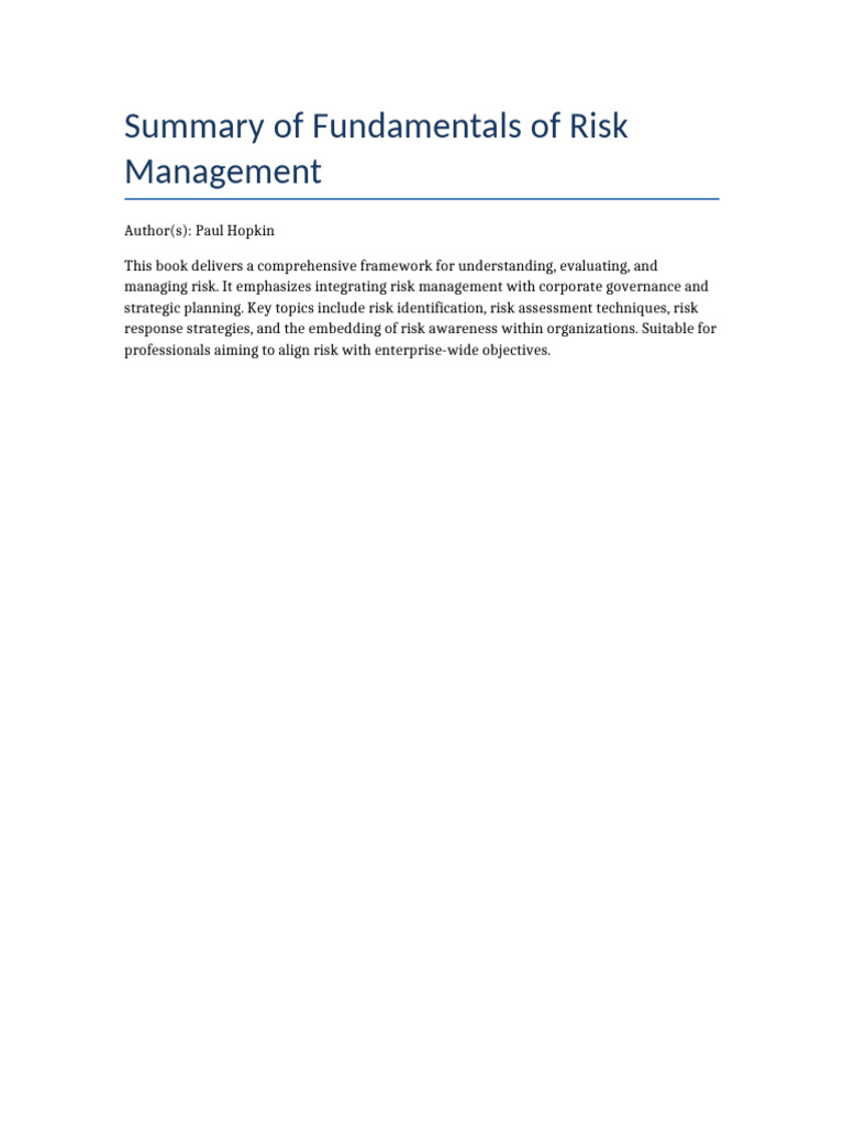Risk Management Summary 1 Fundamentals | PDF
