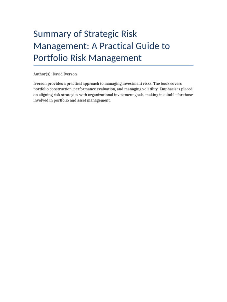 Risk Management Summary 3 Strategic | PDF