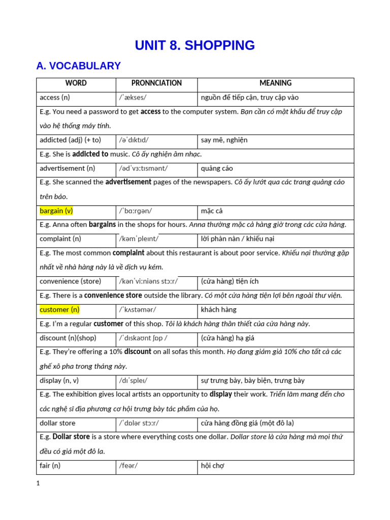 LT - Unit 8. Shopping | PDF
