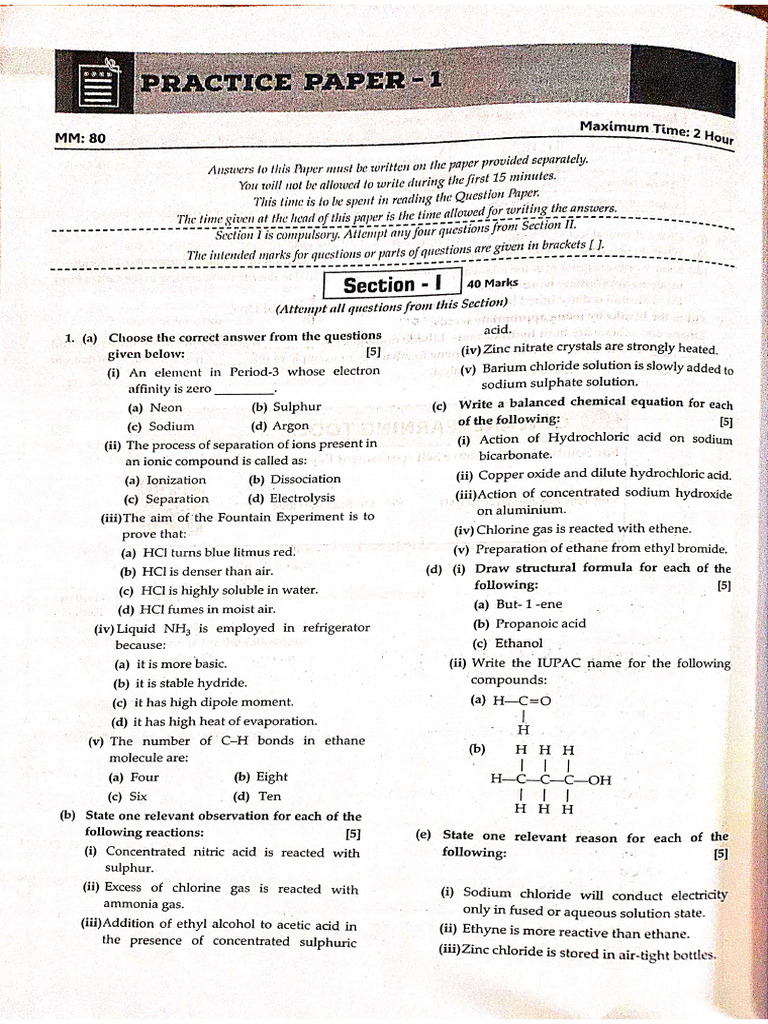 Practice Paper, Chemistry | PDF