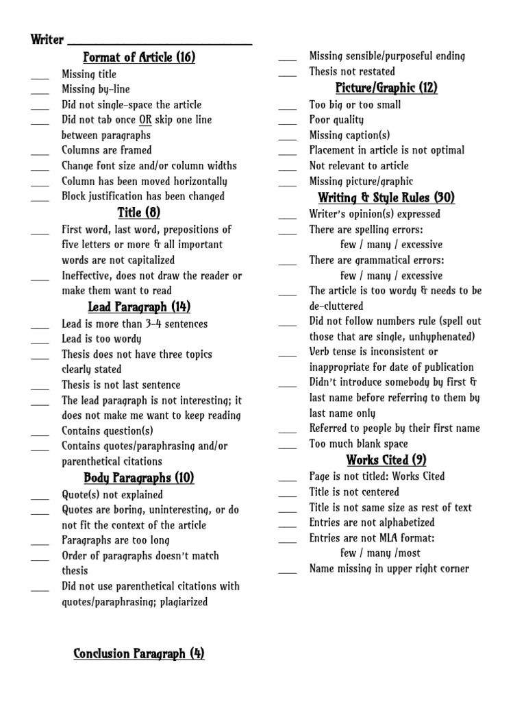 Article Grading Rubric PDF | PDF | Citation | Linguistics